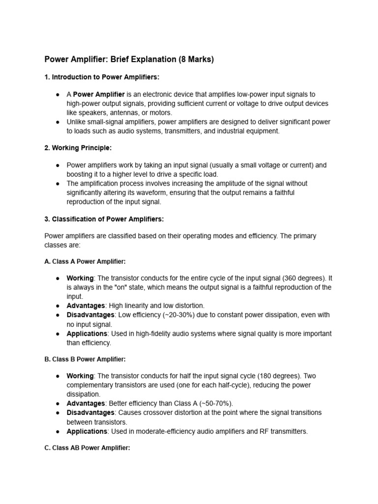Power Amplifier - Brief Explanation (8 Marks) | PDF | Amplifier ...