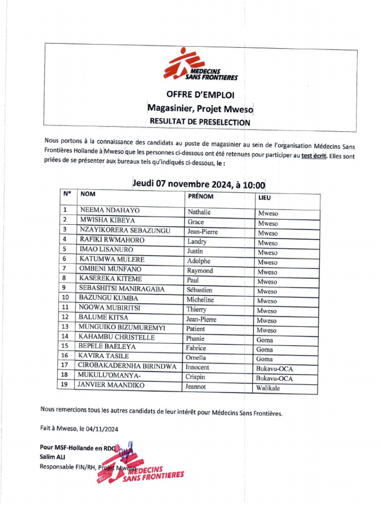 Magasinier Préselection | PDF