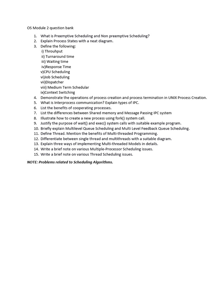 OS Module 2 Question Bank | PDF | Teaching Methods & Materials | Technology & Engineering