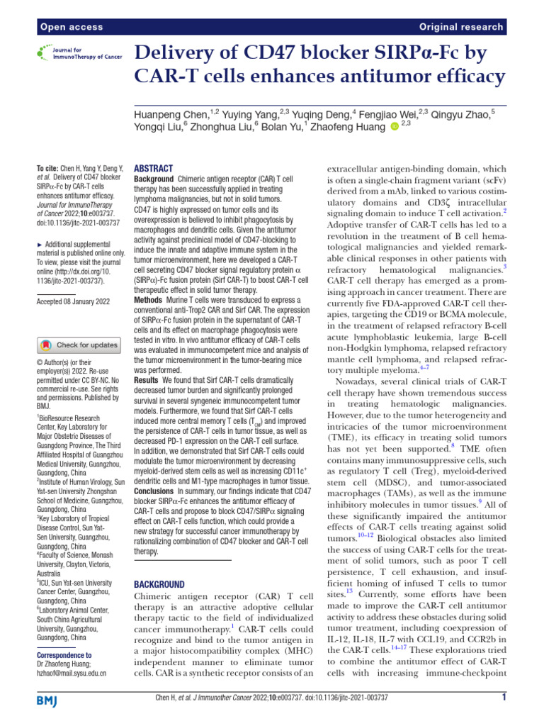 Chen 2022 Delivery of CD Blocker Sirp FC by C | PDF | Macrophage | Immunotherapy