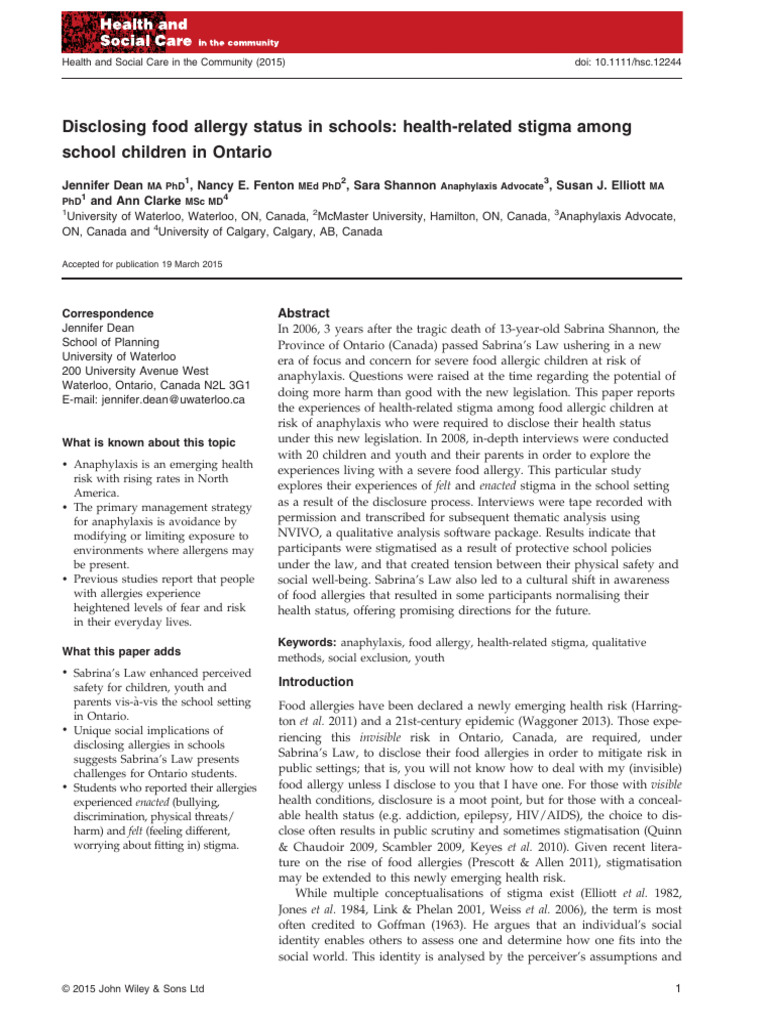 Disclosing Food Allergy Status in Schools 2015 | PDF | Allergy | Food ...