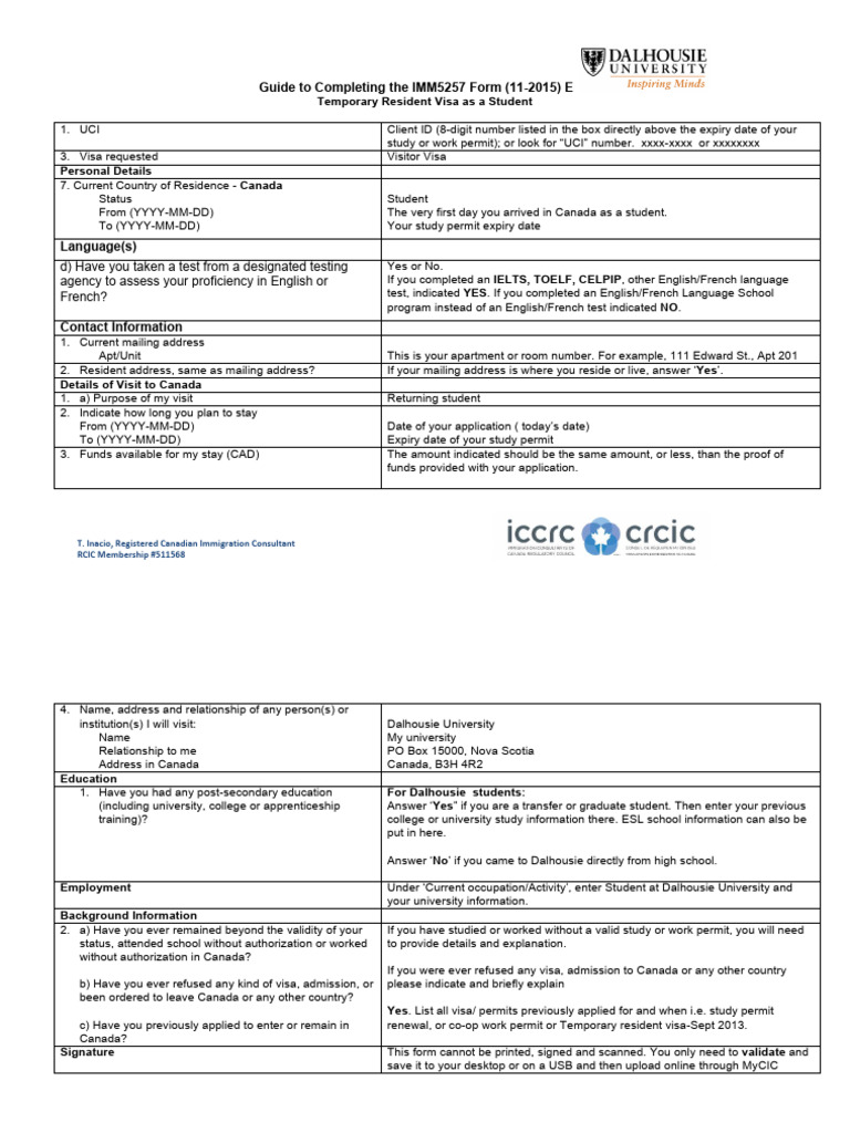 Guide To Completing The IMM 5257 Form TRV March 2016 | PDF | Travel ...