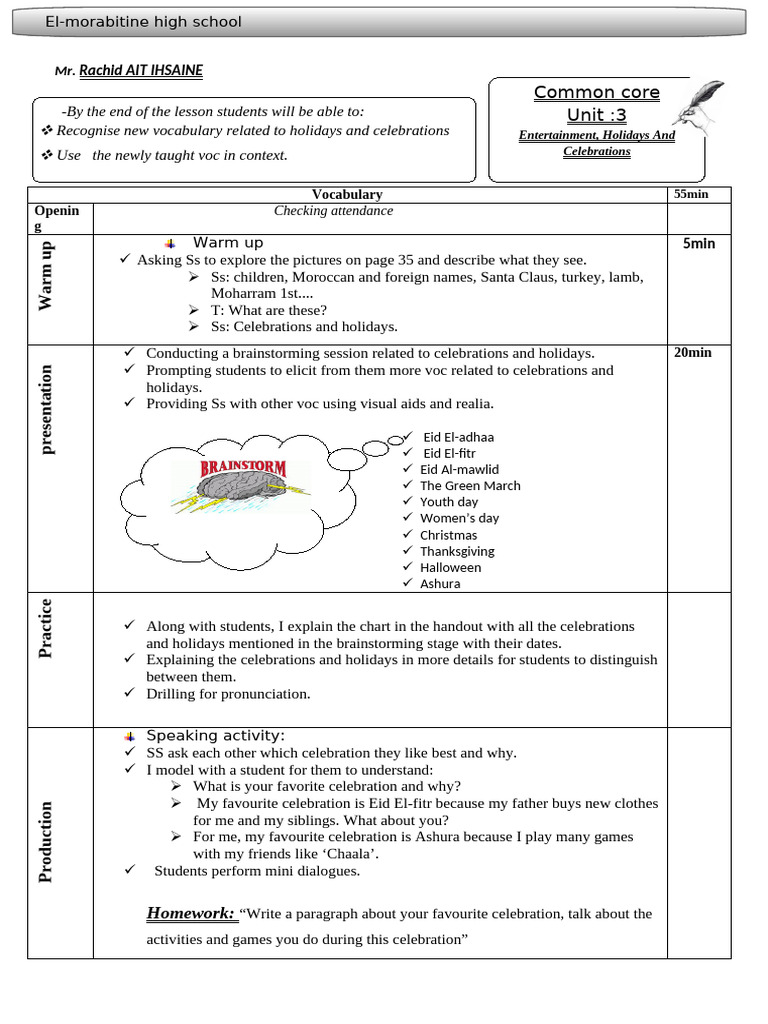 Voc-Unit-3 - Celebrations Common-Core | PDF | Observances | Holidays