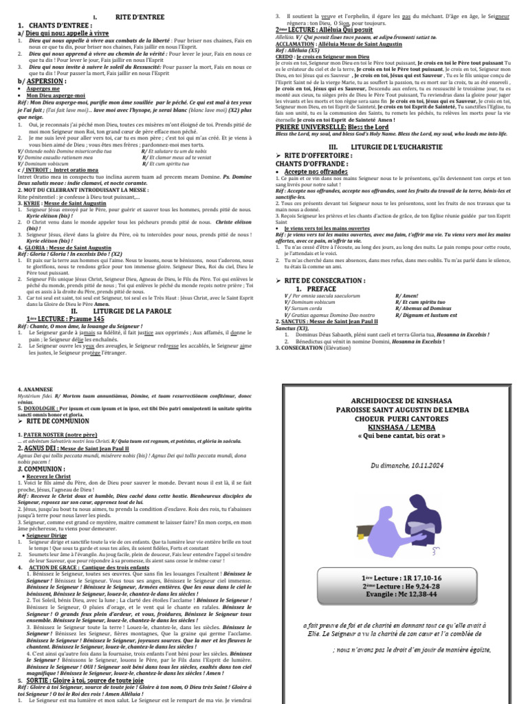 Messe Du 11 Nov 2024 32e D.TOB | PDF | Agnus Dei | Eucharistie