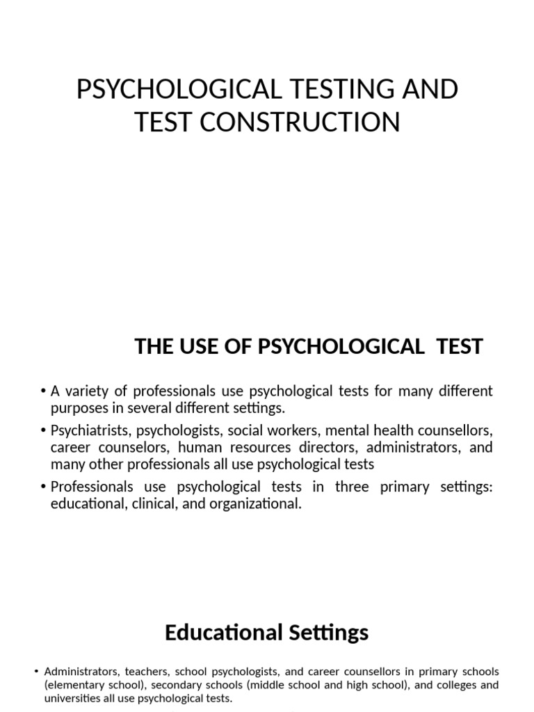 Lecture 4 - The Used of Psychological Test - 044700 | PDF | Psychology ...