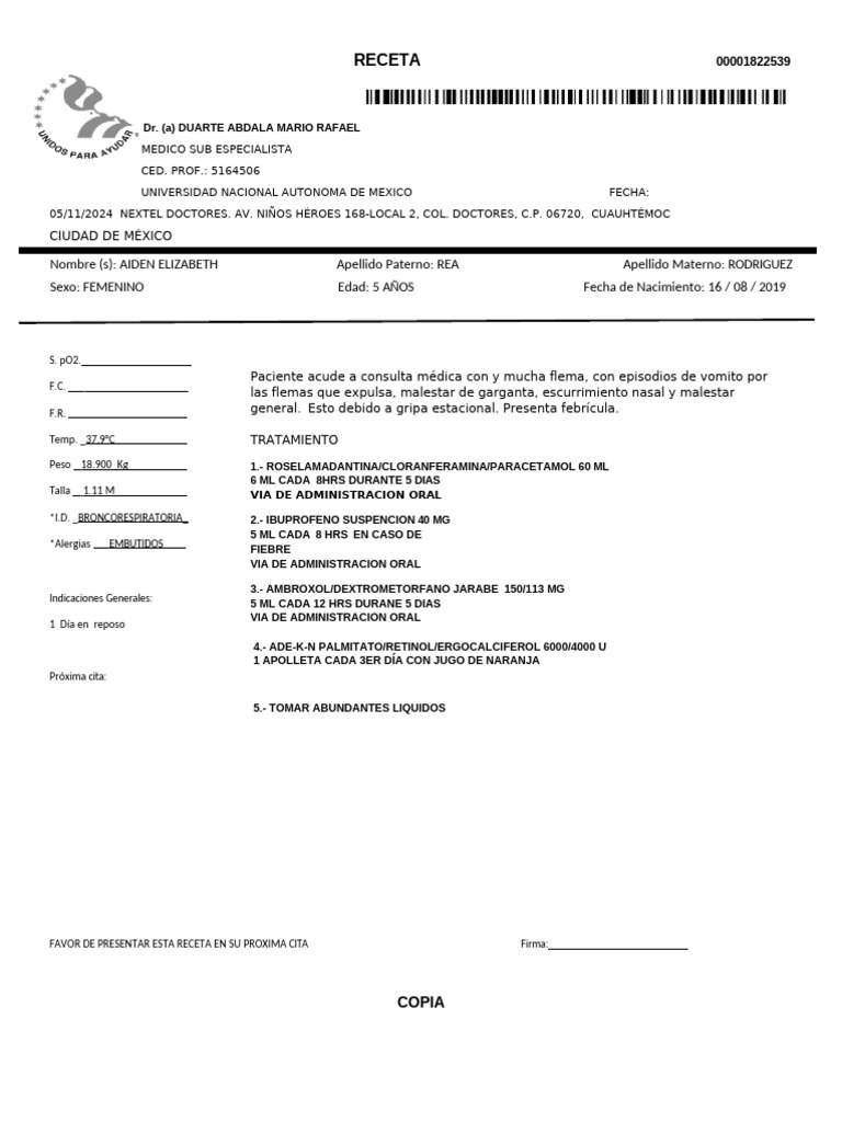 Receta Simi | PDF | Medicina | Drogas que actúan sobre el sistema nervioso