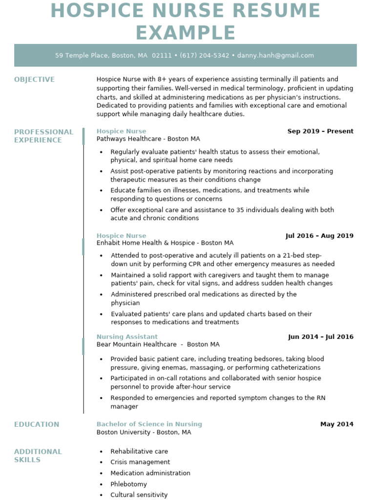 Hospice Nurse Resume Example | PDF | Palliative Care | Nursing
