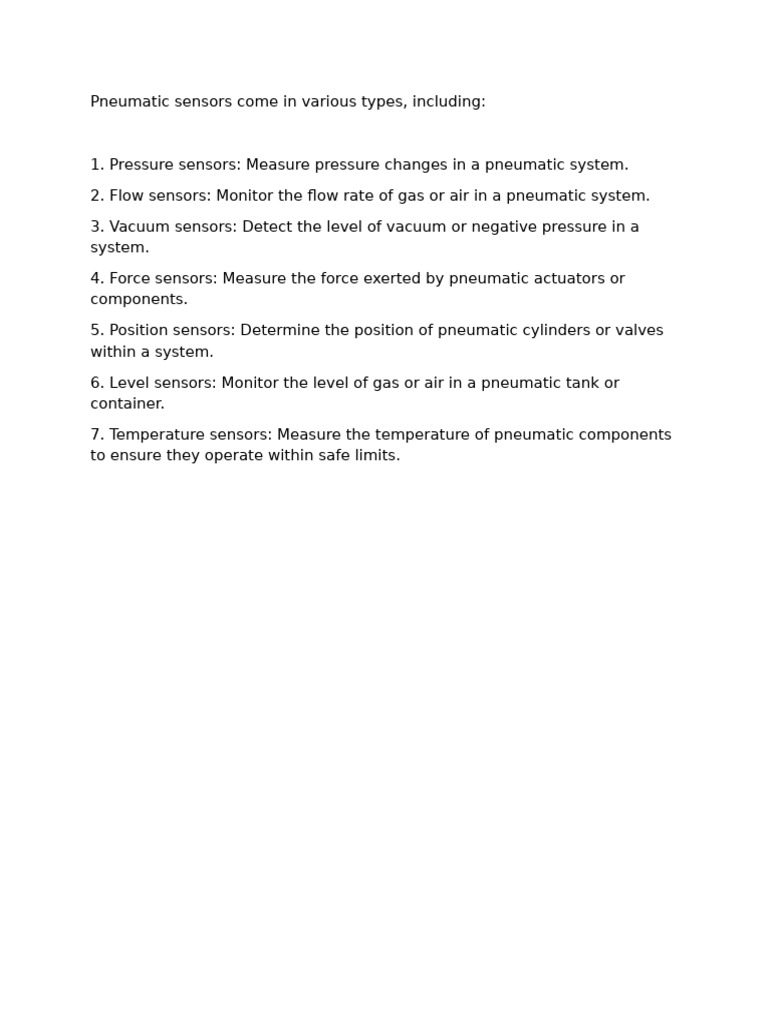 Types of Pneumatic Sensors Sheet | PDF | Technology & Engineering