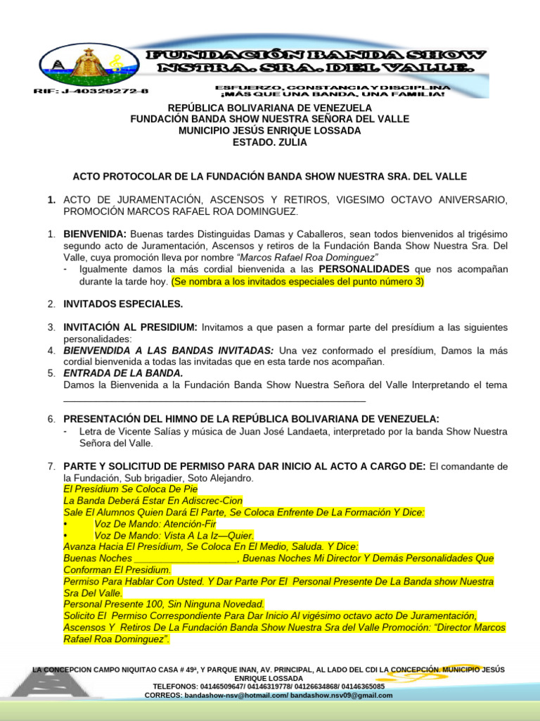 Acto Protocolar NSV 2024. Modelo para Ensayar - 025541 | PDF