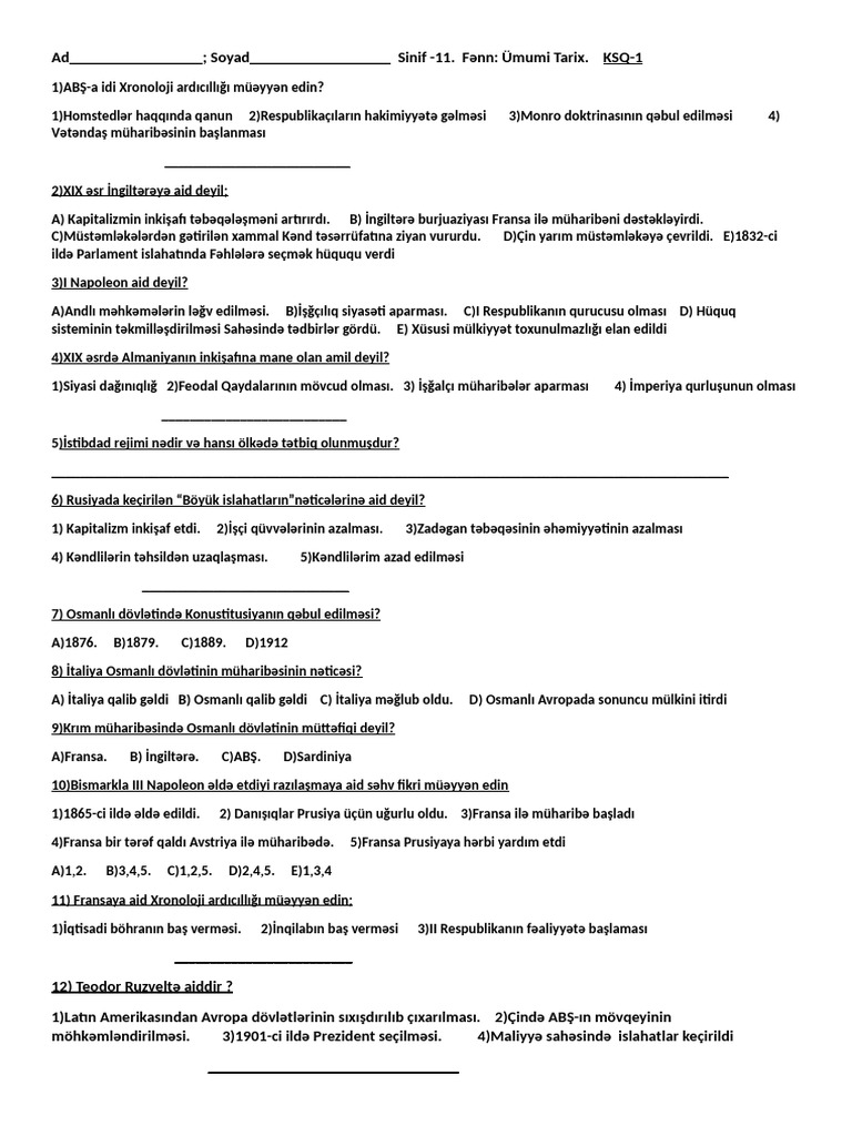 Ümumi Tarix 11 KSq-1 | PDF