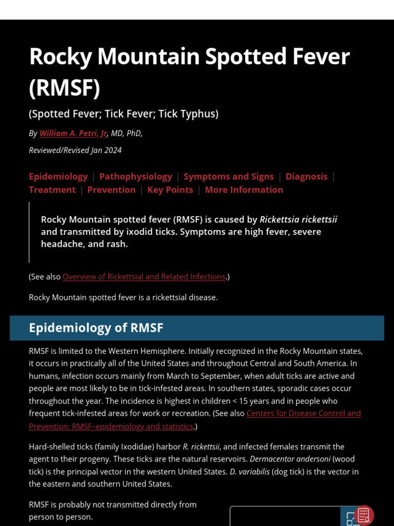 Rocky Mountain Spotted Fever Overview | PDF | Immunology | Diseases And ...