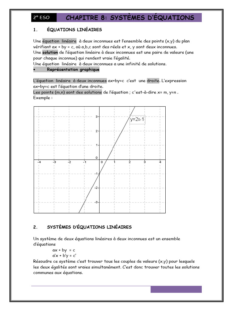 Systèmes d'Équations Linéaires en 2º ESO | PDF | Équations | Concepts ...