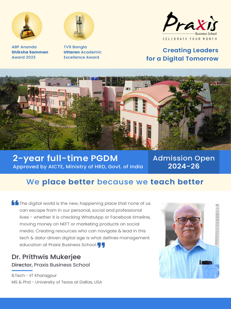 PGDM Brochure For 2024 (Praxis) | PDF | Master Of Business Administration | Vocational Education