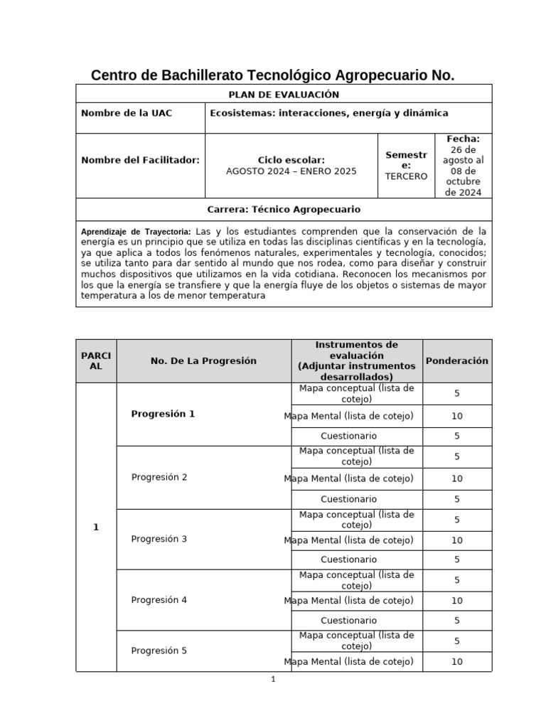 Plan - Eval 1P | PDF | Evaluación