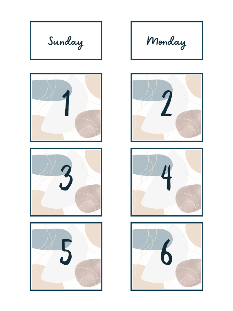 Calendar Numbers Classroom Deco Flashcard in Blue Brown Abstract Style ...