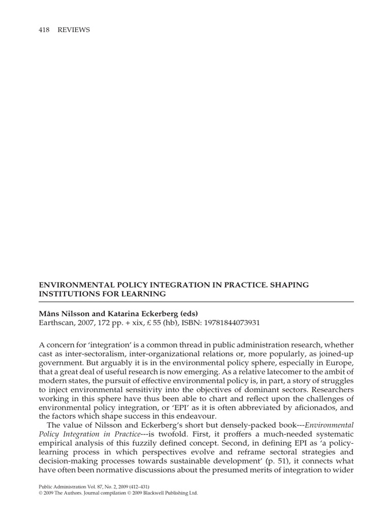 Environmental Policy Integration in Practice | PDF | Framing (Social ...