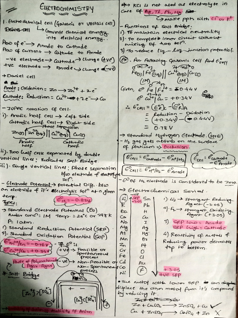 Electrochemistry Short Notes | PDF | Applied And Interdisciplinary ...