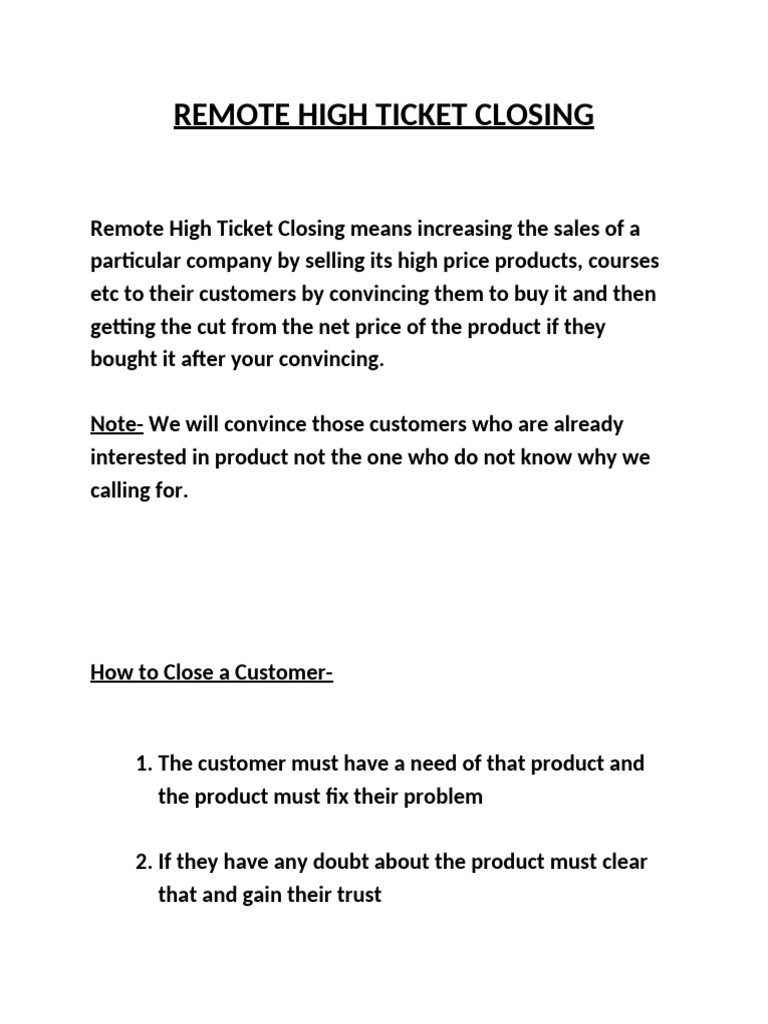 Remote High Ticket Closing | PDF