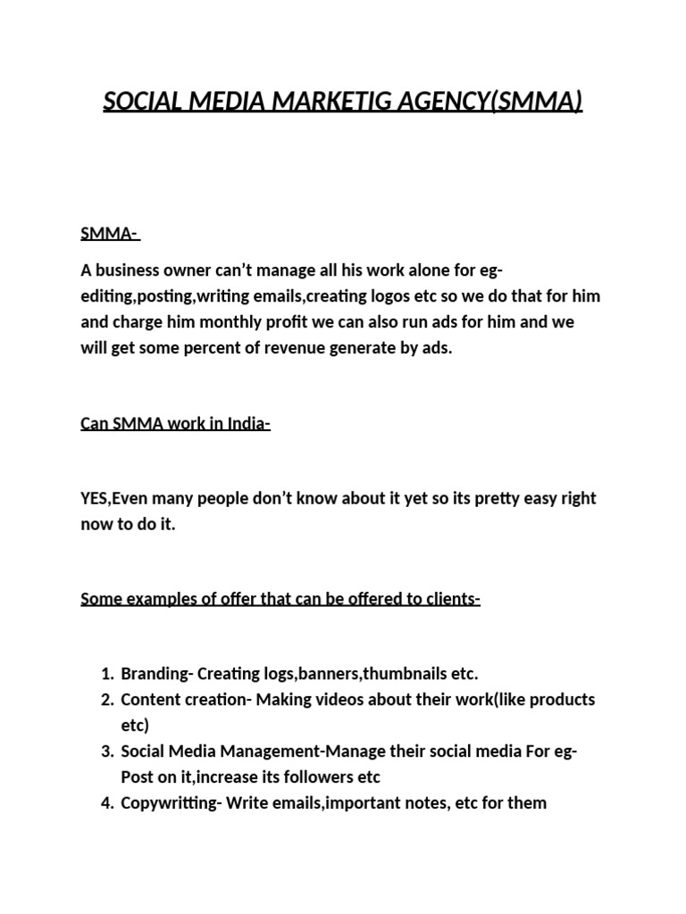 Social Media Marketig Agency (Smma) | PDF | Business | Marketing