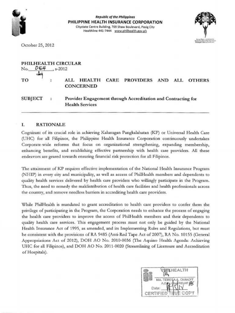 Philhealth Circ54 - 2012 (Provide Accreditation and Commitments) | PDF ...