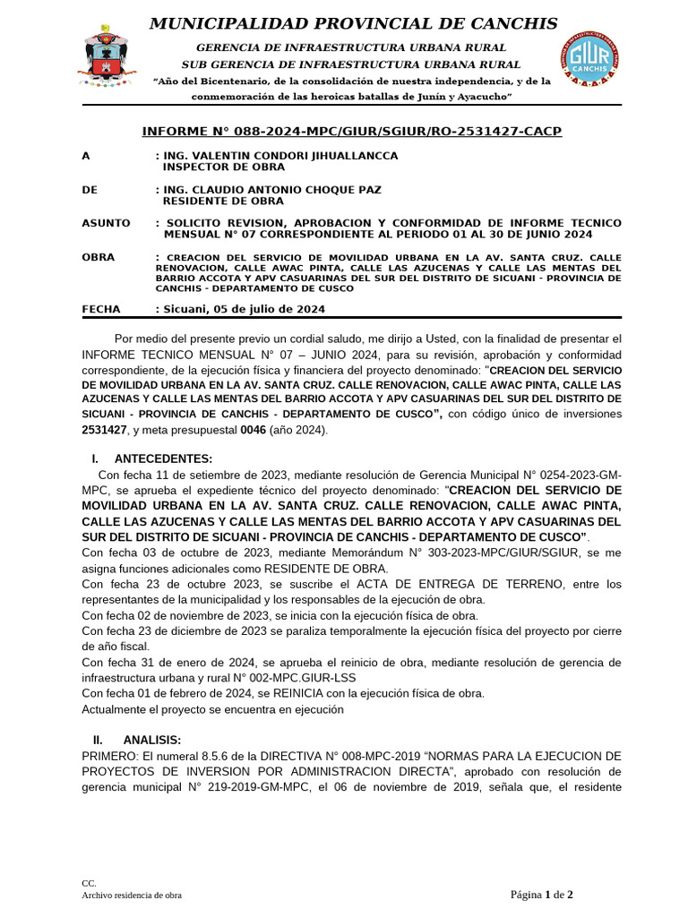 Informe 088 Revisar Inf Mensual 07 Jun2024 | PDF | Negocios