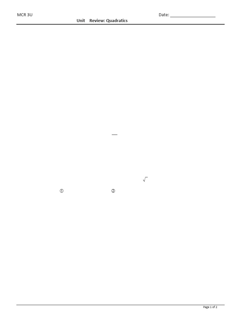 MCR3U Quadratics Review 2024 | PDF | Quadratic Equation | Mathematical ...