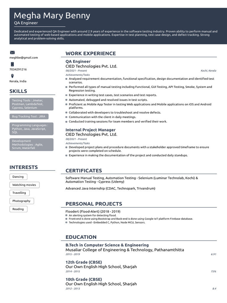 Megha cv | PDF | Selenium (Software) | Software