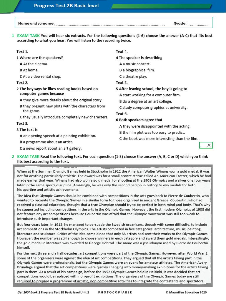 Unit Test 2B Basic Level - 46bfd27c 266a 458d 81cf B66a2cb70556 | PDF ...