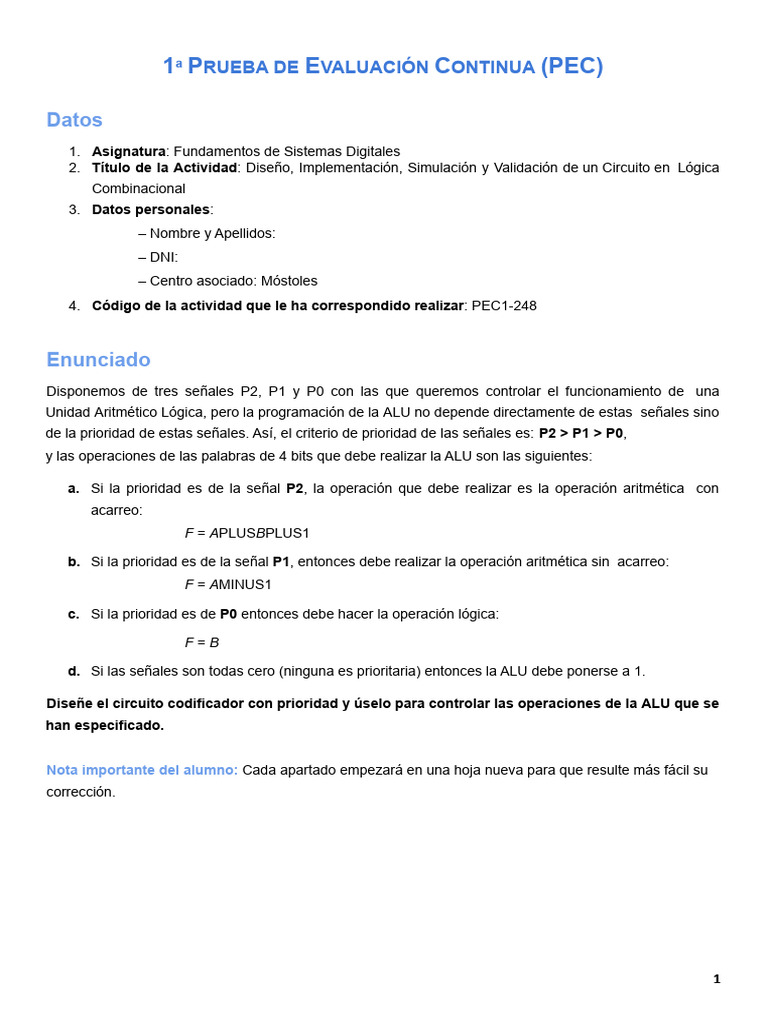 PEC1 Codificador de Prioridad - Nota10 | PDF | Puerta lógica | Electrónica digital