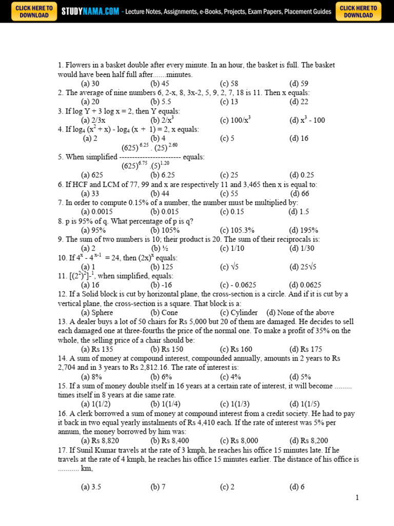 TANCET MCA Entrance Practice Question Paper With Answers | PDF ...