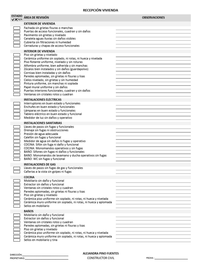 Checklist Recepción Vivienda | PDF