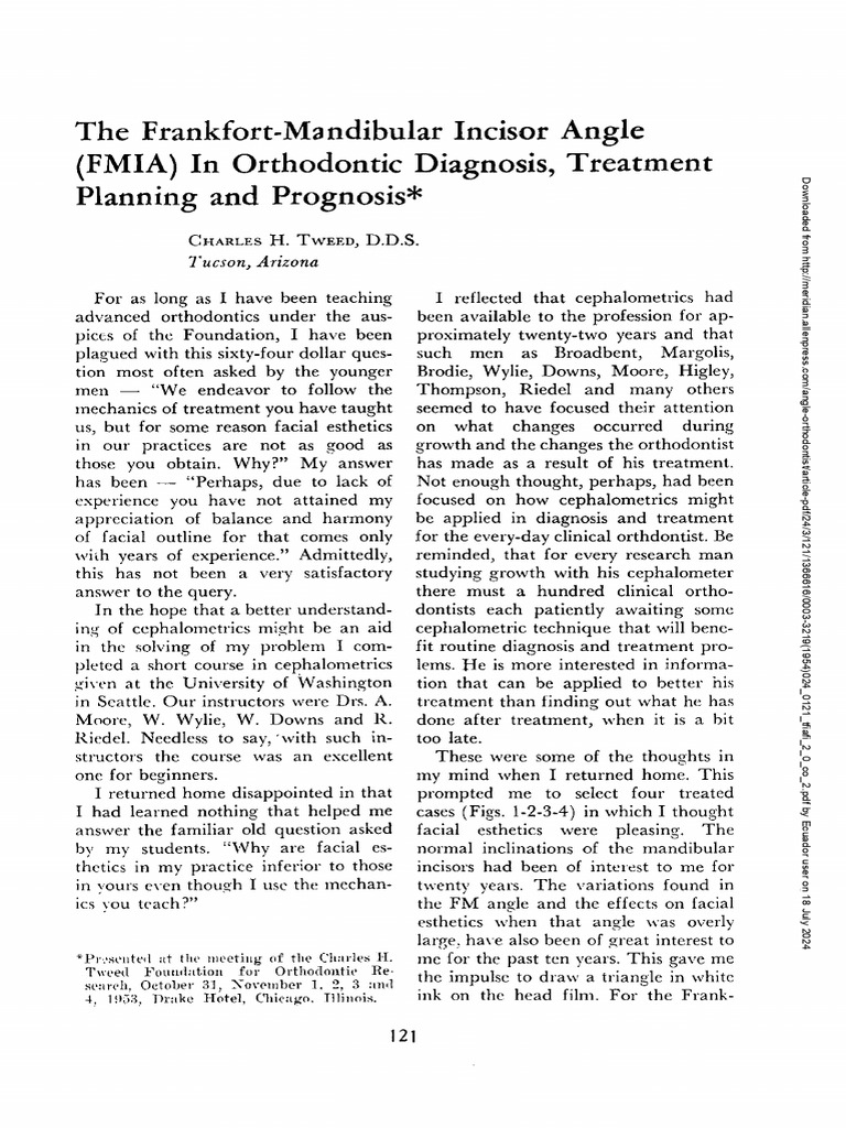 Art. 3 The Francfort Mandibular Incisor Angle (FMIA) in Orthodontic ...