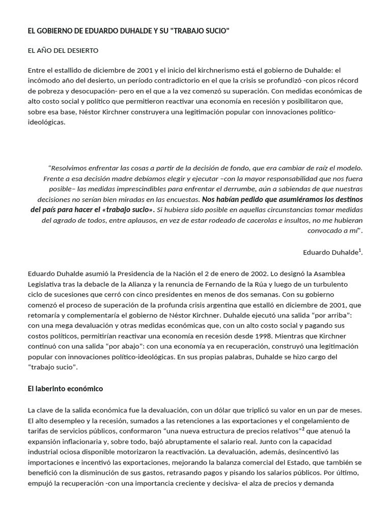 Duhalde: El Año del Desierto en Argentina | PDF | Argentina