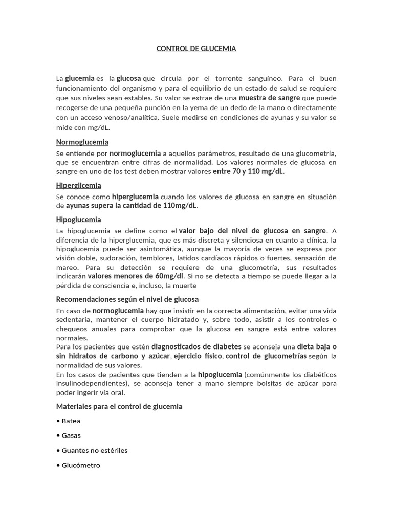 Control de Glucemia: Guía Práctica | PDF | Hipoglucemia | Hiperglucemia