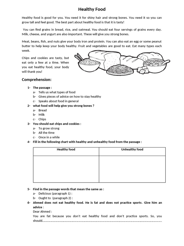 Healthy Food, Reading Passage. | PDF