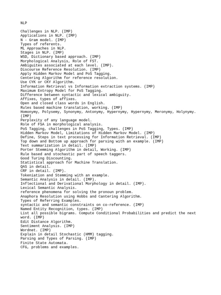 NLP Imps For End Sem | PDF | Language Arts & Discipline | Computers