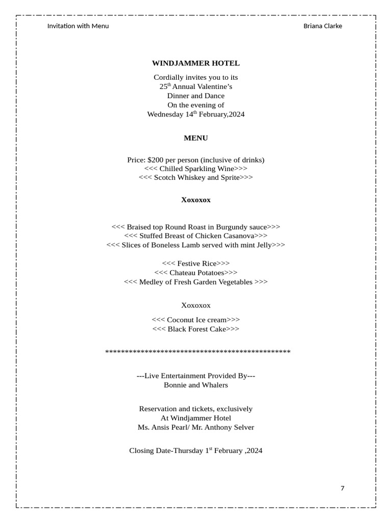 Invitation With Menu-EDPM Briana Clarke | PDF