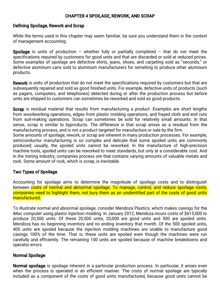 Chapter 4 Spoilage, Rework, and Scrap - 0 | PDF