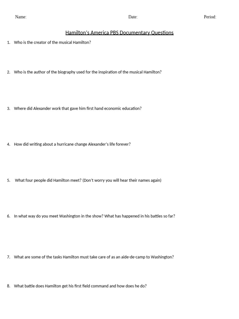 Hamilton's America: Documentary Questions | PDF | History