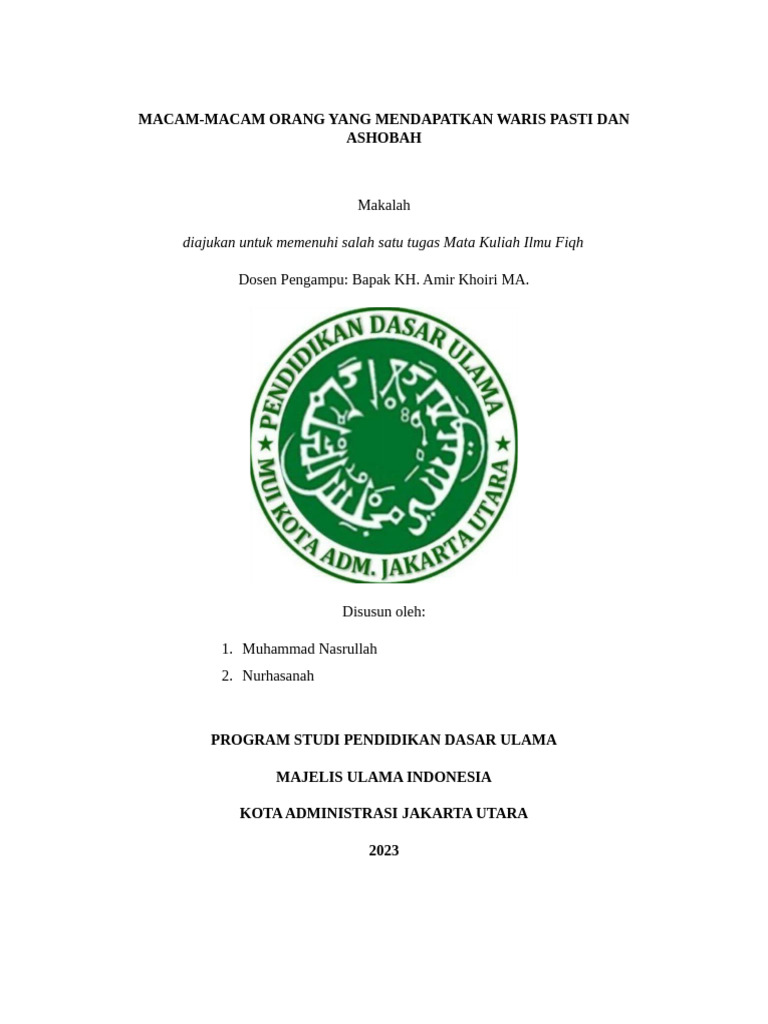 Ahli Waris: Ashabul Furudh dan Ashabah | PDF | Filsafat | Agama & Spiritualitas