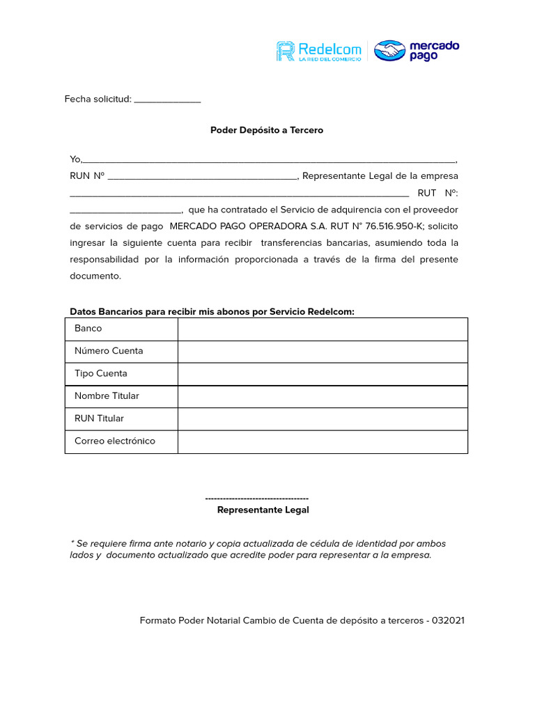 Solicitud de Poder Depósito a Tercero | PDF