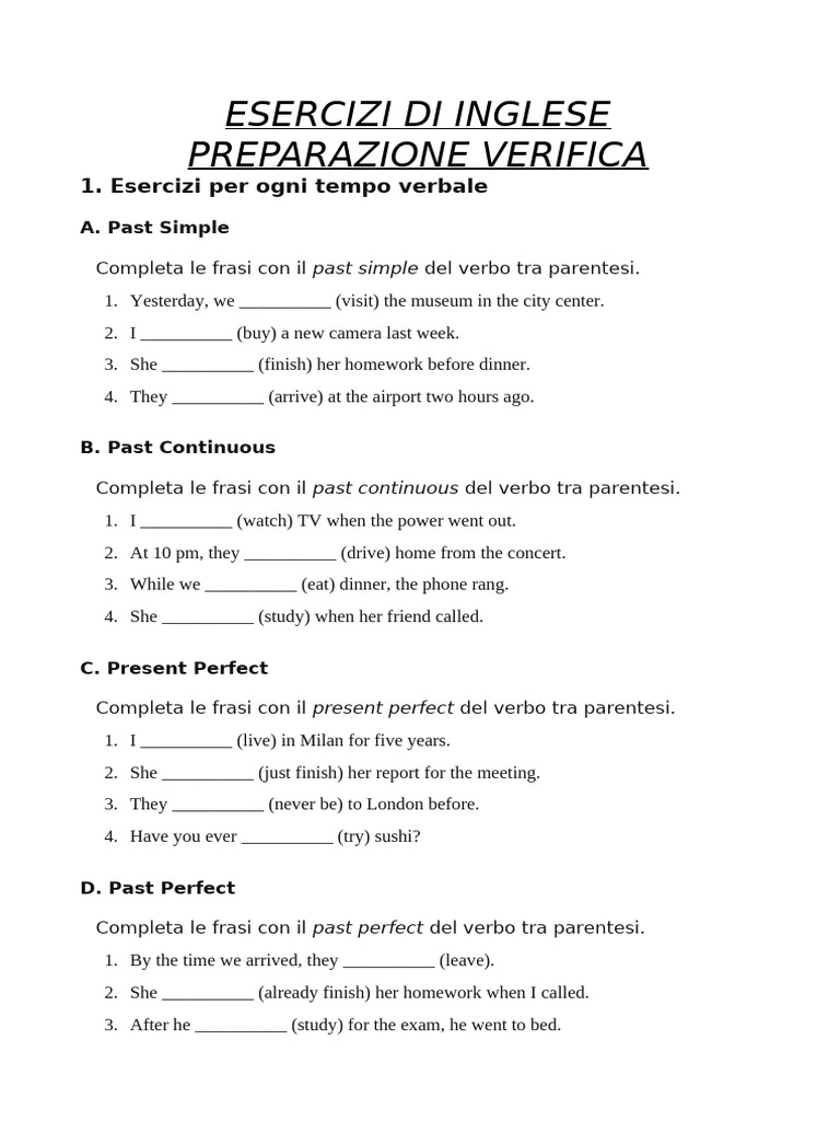 Preparazione Verifica Di Inglese | PDF