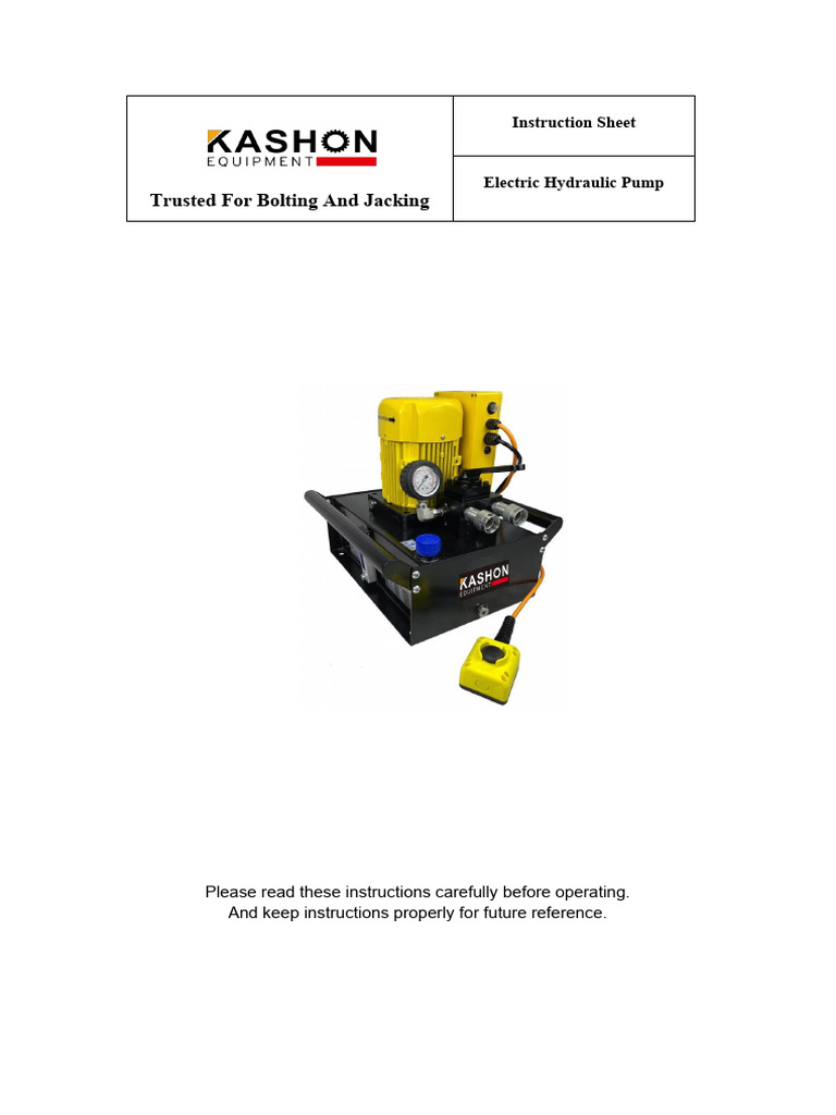 Electric Hydraulic Pump Operation Guide | PDF | Pump | Valve