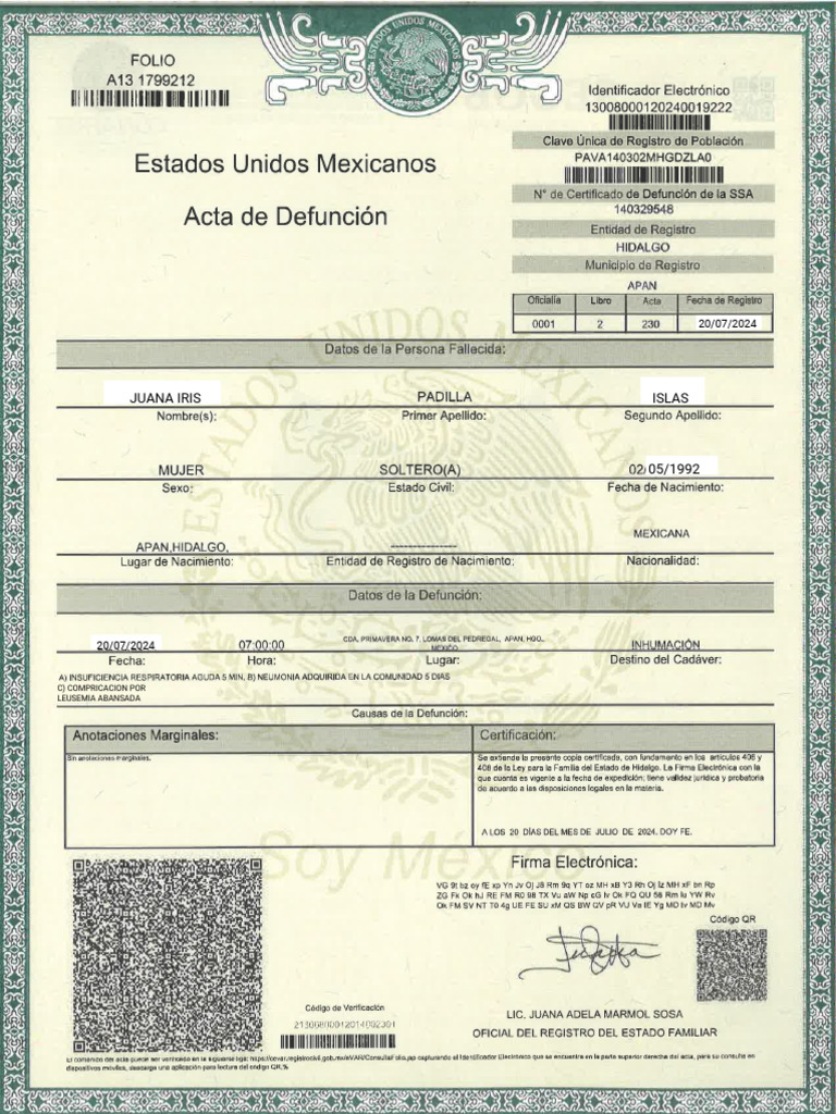 Acta de Defunción 21 de Julio 2024 1 | PDF
