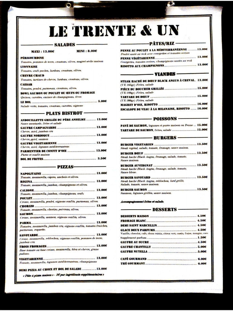 Menu Trente Un | PDF