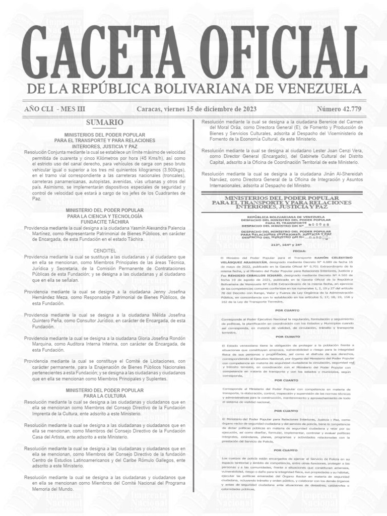 Gaceta Oficial 42779 | PDF | Venezuela | República