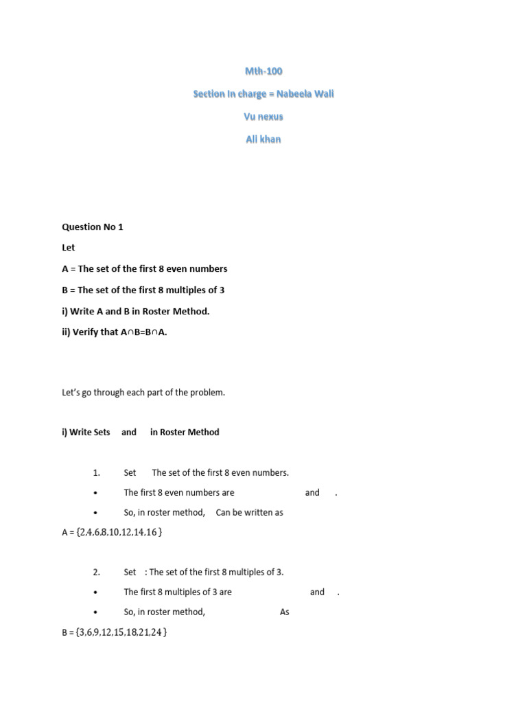 MTH-100 Section Incharge Nabeela Wali by Ali Khan | PDF | Complex Number | Applied Mathematics