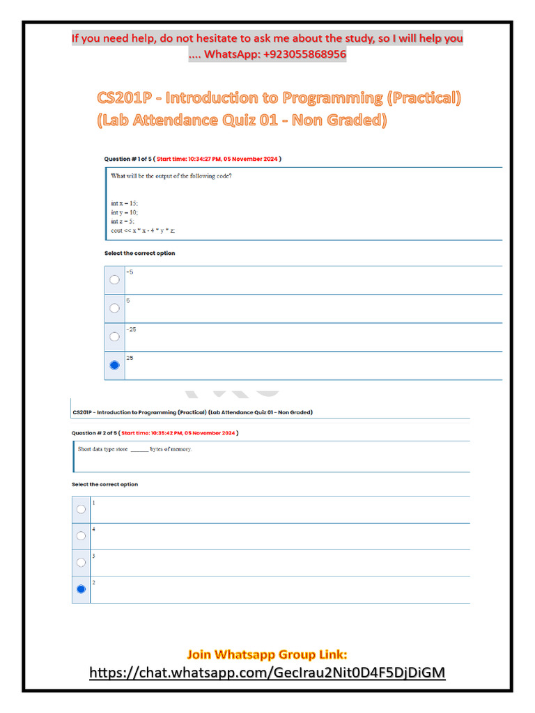 CS201p Quiz-01 by VU-Gateway | PDF