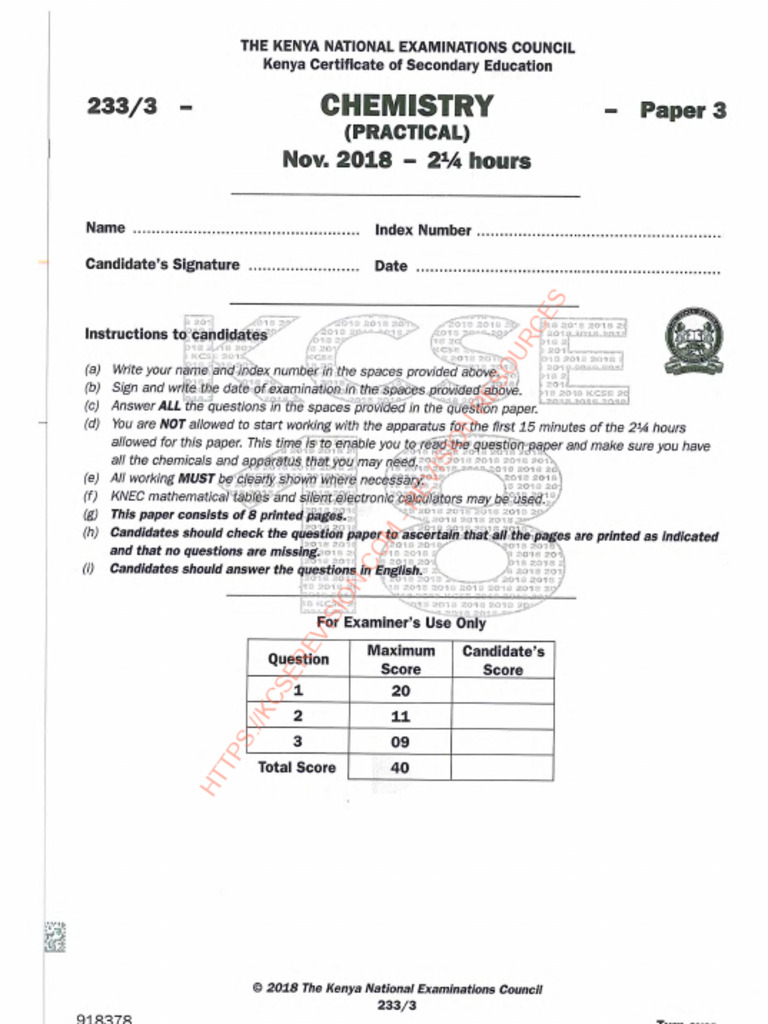 2018 KCSE KNEC CHEMISTRY PP3.TextMark | PDF