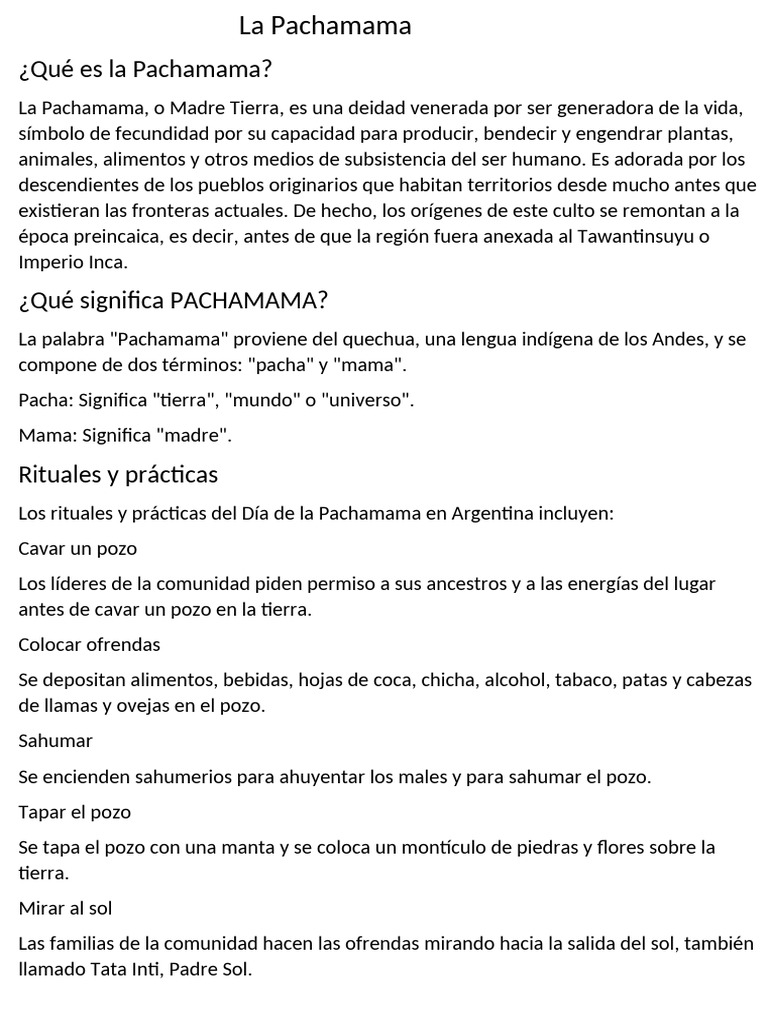 Significado y Ritual de la Pachamama | PDF